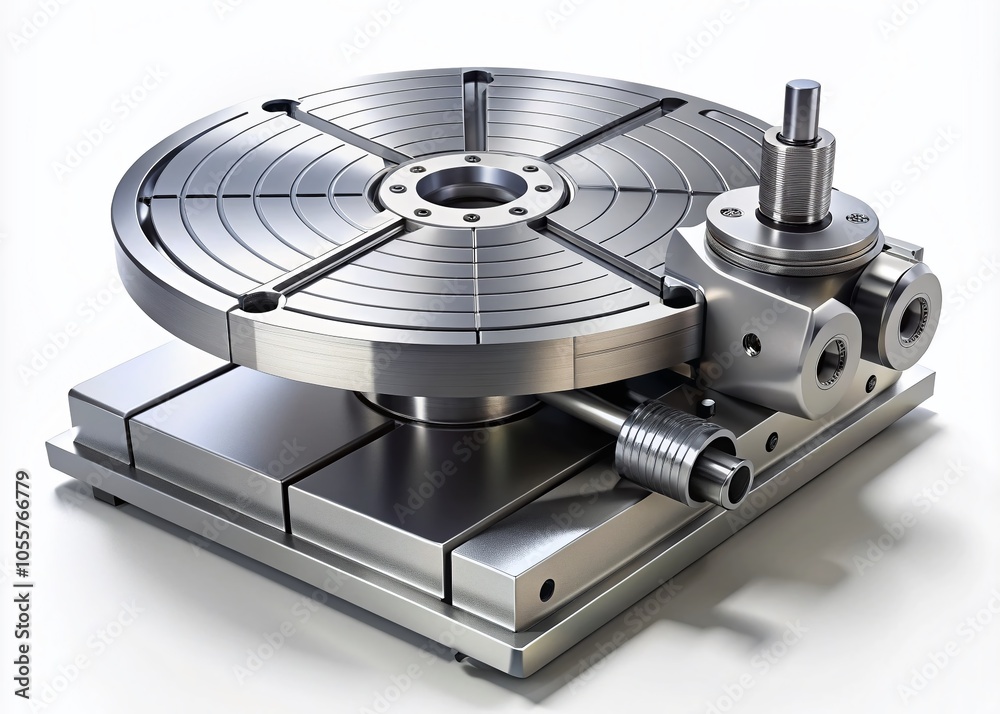 CNC Tilting Rotary Table 3D Render on White Background - Precision ...