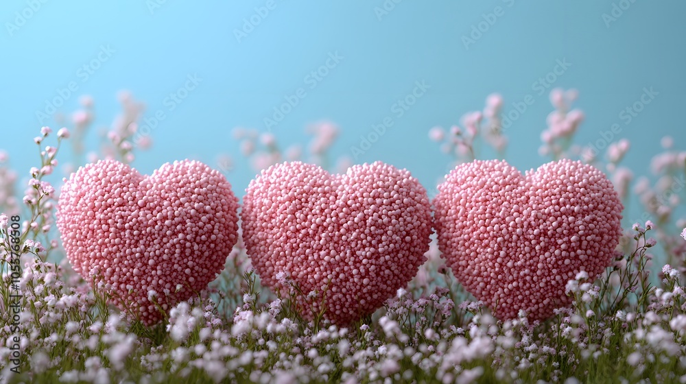 Graphic design for February theme, soft pastel color palette, heart ...