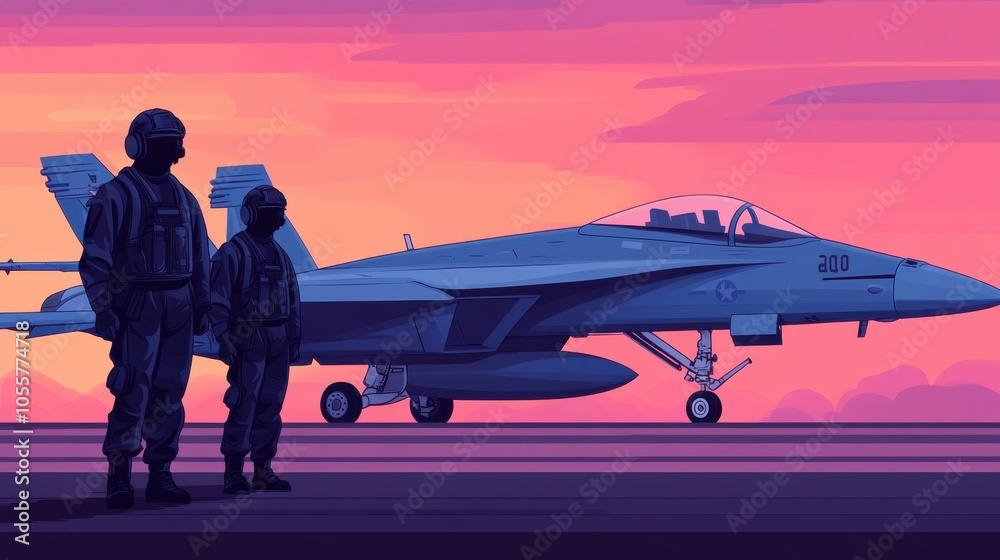 Cartoon Cadets Training with Air Force Aircraft Stock Illustration ...