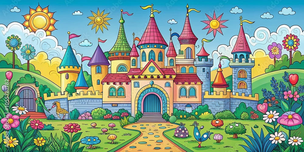 Cute Cartoon Princess Castle Coloring Page Illustration for Kids - Fun ...