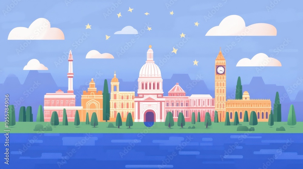 Cartoon Map of Europe with Famous Landmarks Stock Illustration | Adobe ...