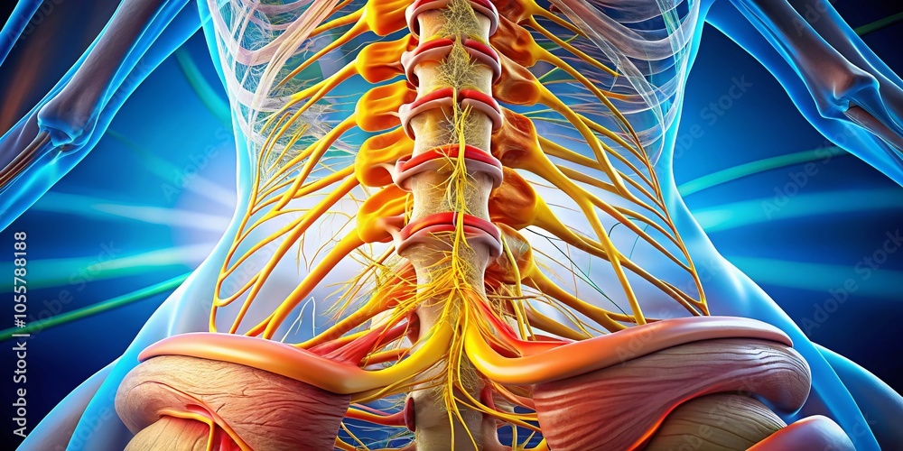 Detailed Architectural Illustration of Lumbar Spine Anatomy with ...