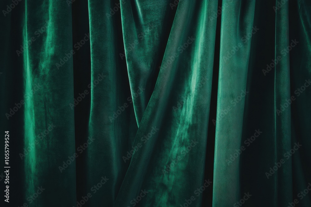 Emerald green velvet fabric texture with elegant drapery folds Stock ...
