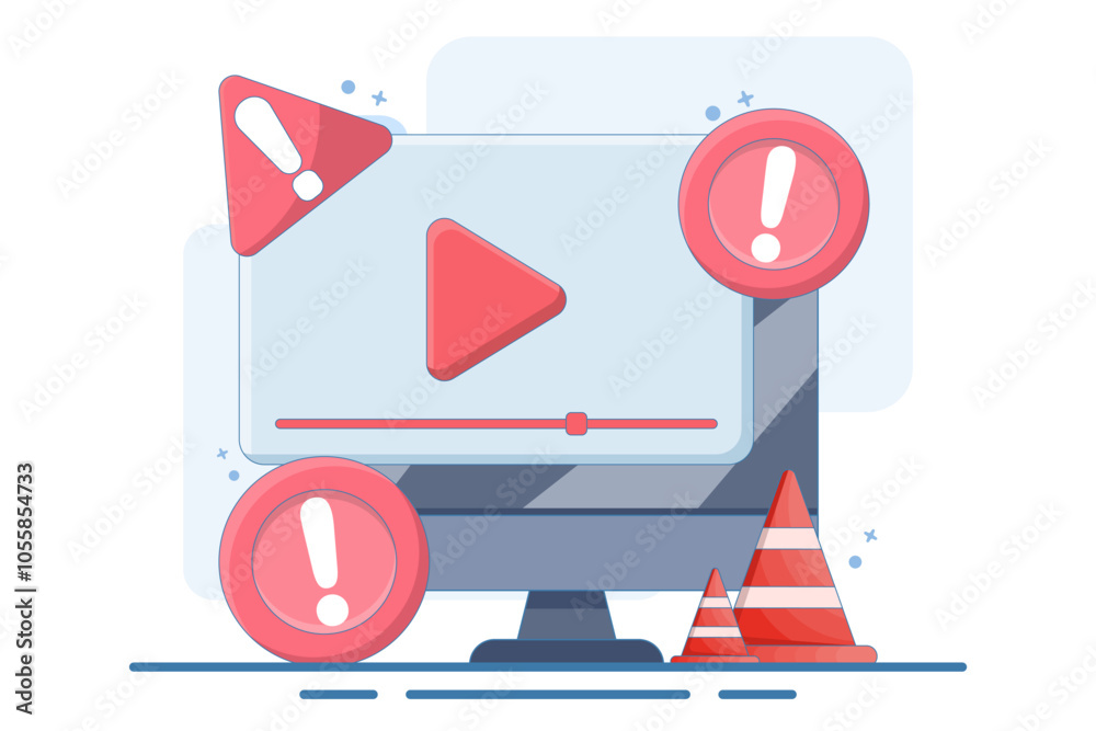 Image Vectorielle Stock Warning Video Concept Danger Risk And Problem Notification Error