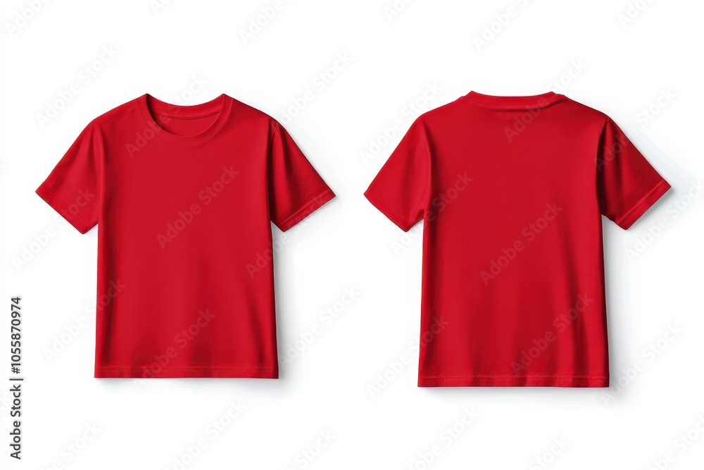 Red t-shirt, front and back view, white isolated background Stock Photo ...