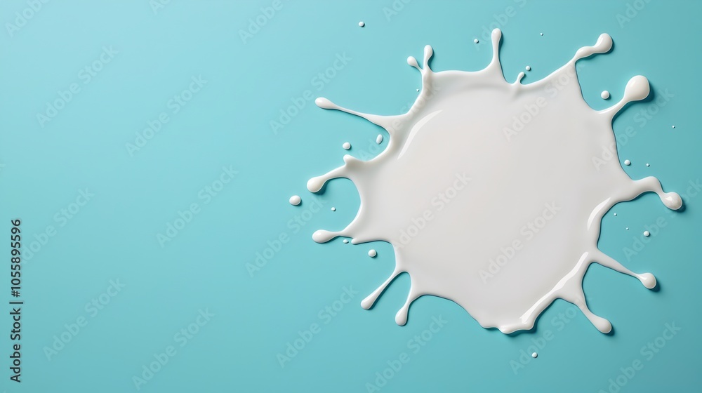 Photographic image of a spilled milk puddle with a creamy white liquid ...