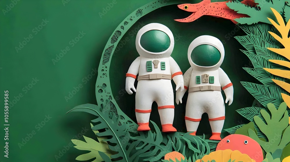Colorful 3D clay alien space explorers journeying through a whimsical ...