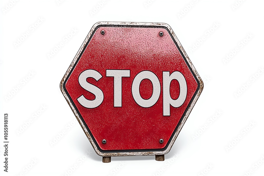 A weathered red stop sign stands prominently, symbolizing caution and ...