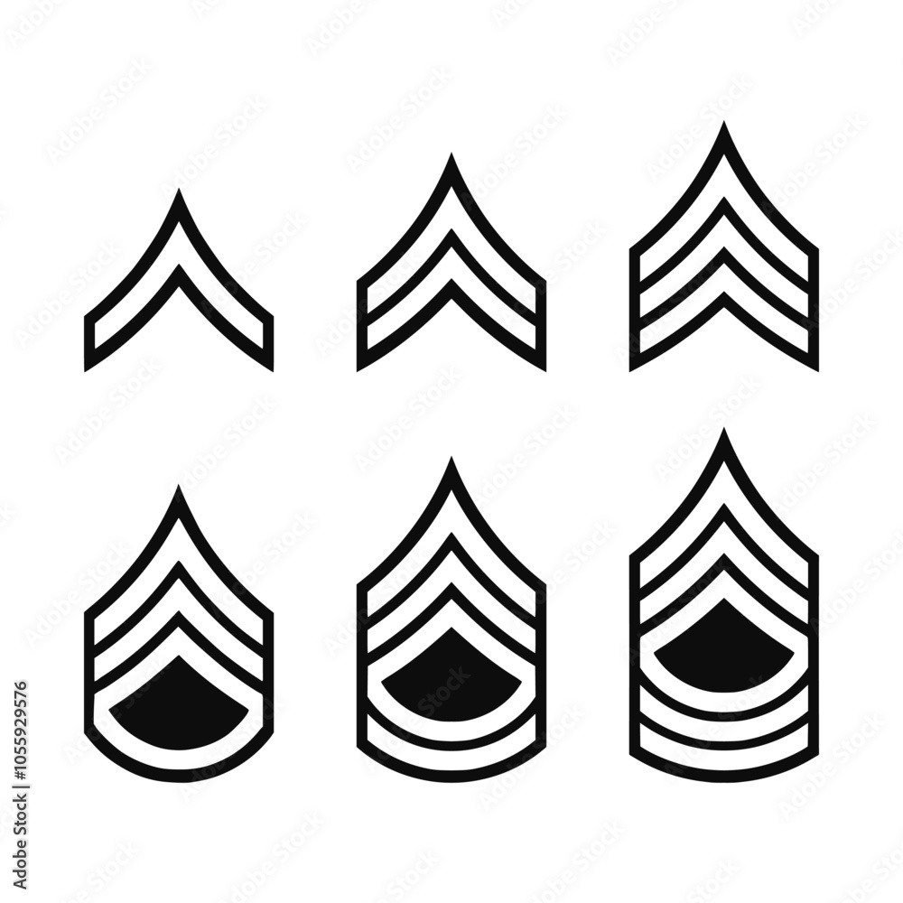 Sergeant ranks insignia vector high quality icons collection. Iconic ...