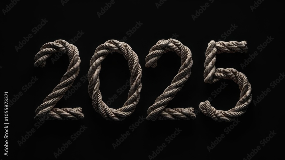numbers 2025 made of rope on a black plain background Stock Photo ...