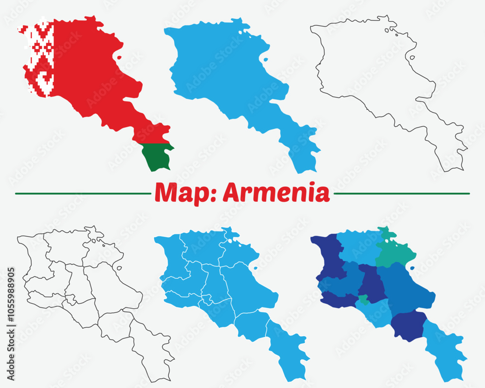 Vector de Stock Armenia country map set. internal provinces borders ...