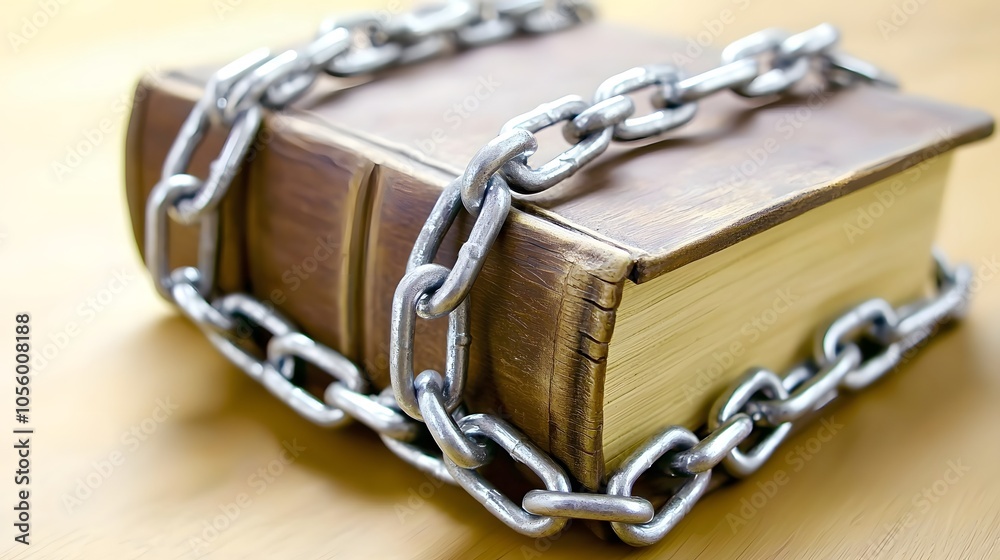 Aged Liberation: Chains wrapped around an ancient wooden book, its ...
