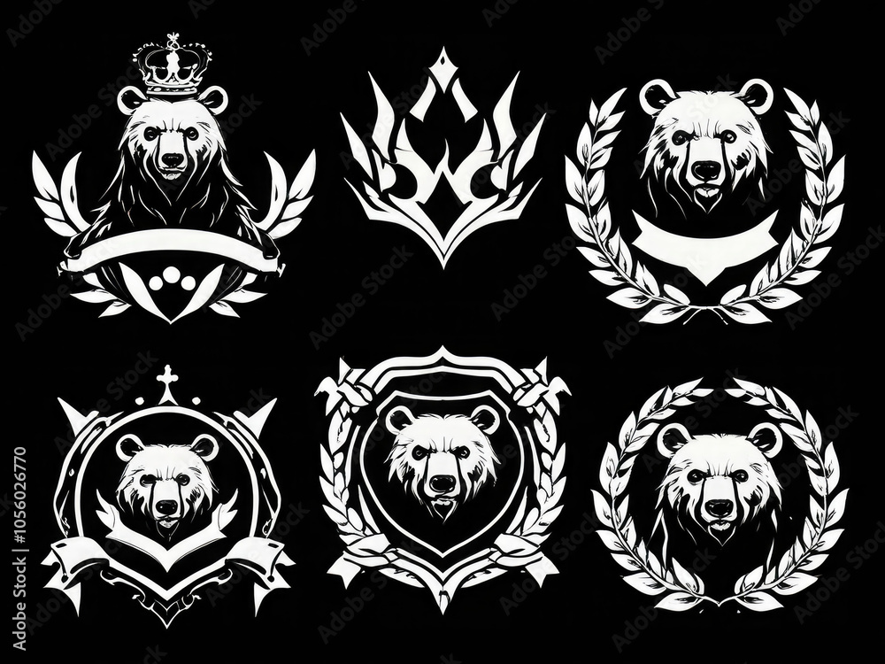 Royal bear emblems vector illustration black and white perfect for ...