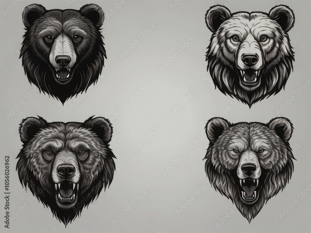 Royal bear emblems vector illustration black and white perfect for ...