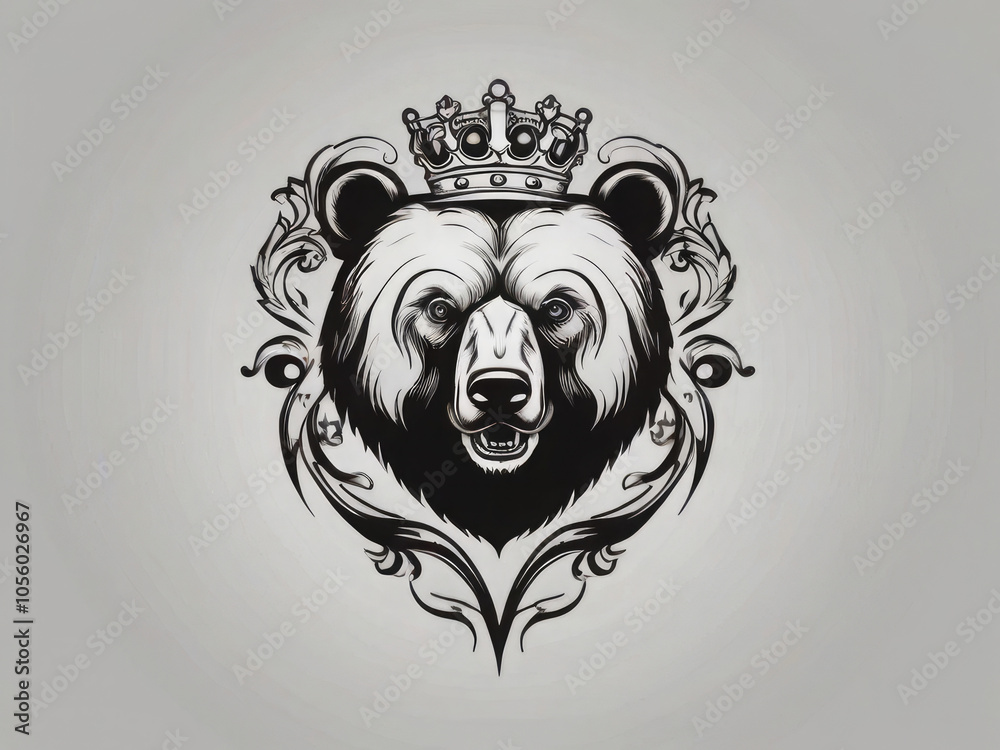 Royal bear emblems vector illustration black and white perfect for ...
