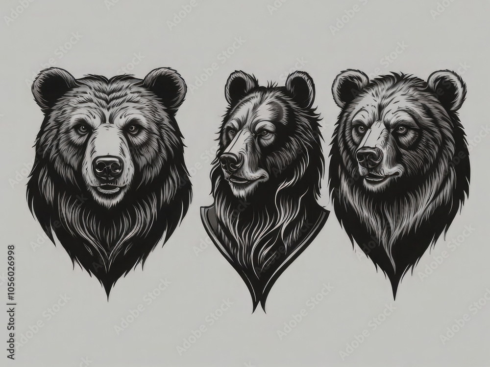 Royal bear emblems vector illustration black and white perfect for ...