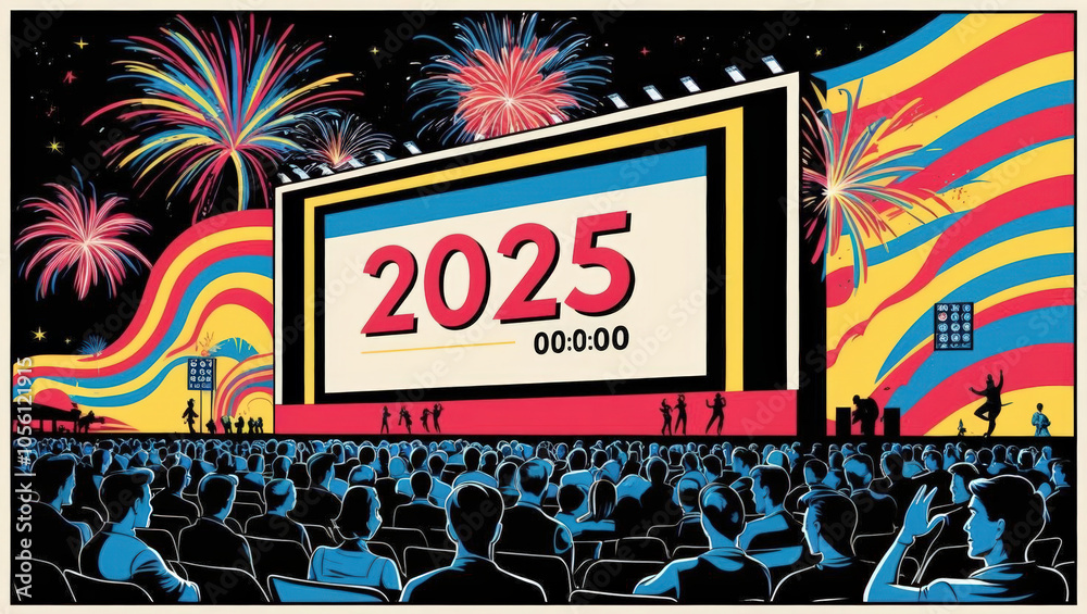 Massive countdown to 2025 with vibrant fireworks and excited crowd ...
