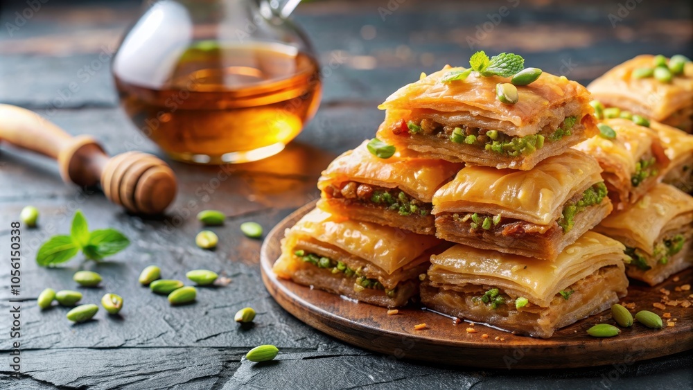 Traditional Tunisian baklava dessert with layers of phyllo dough, nuts ...