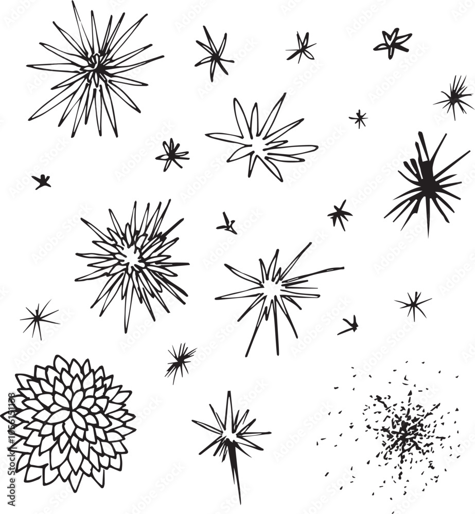 abstract clipart, firework illustration, blob star, hand-drawn ...