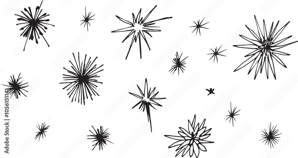 abstract clipart, firework illustration, blob star, hand-drawn ...