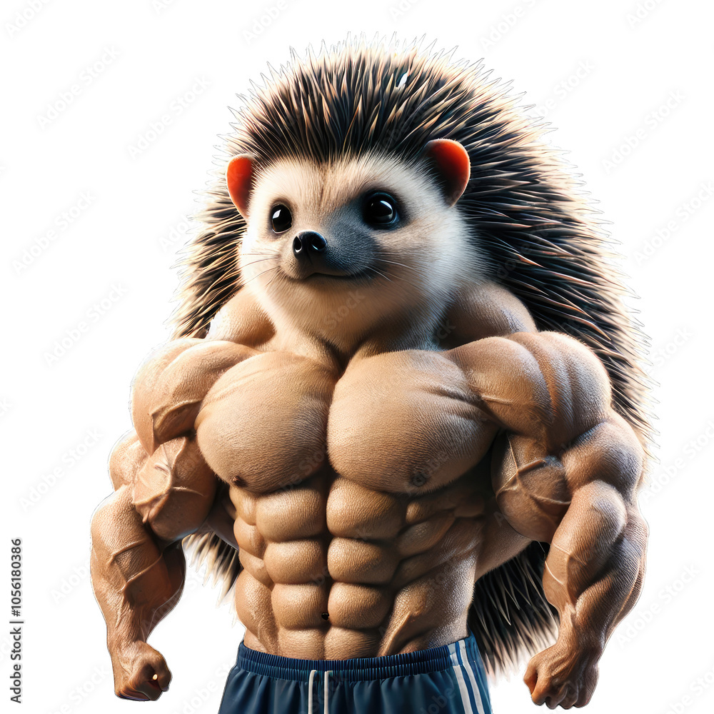 Strong hedgehog with big muscles is flexing, showing its powerful ...