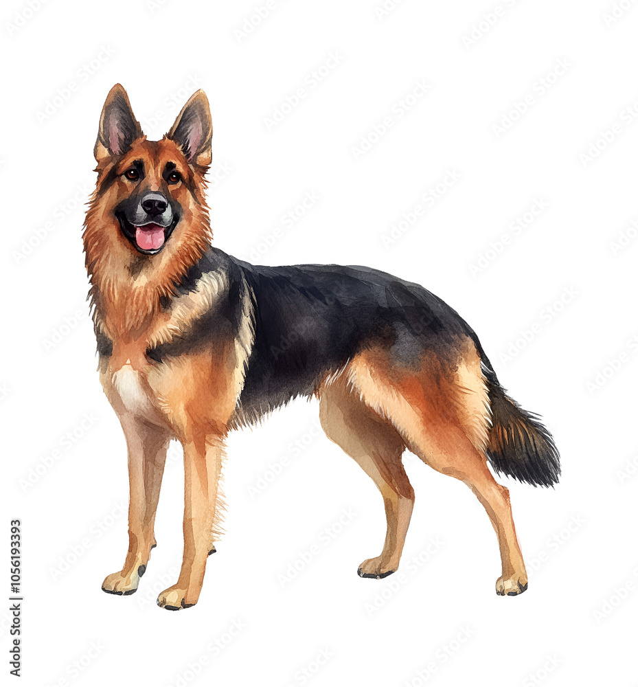 GERMAN SHEPHERD dog, watercolor clipart illustration with isolated ...