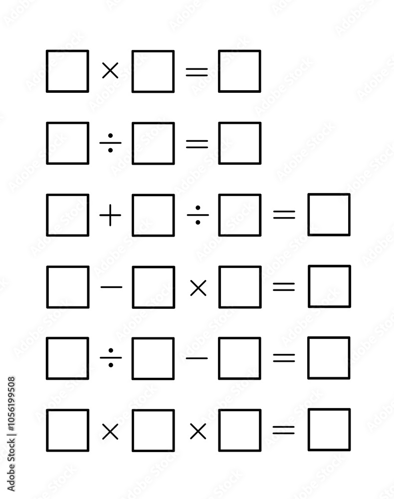 Basic Math Worksheet with Addition, Subtraction, Multiplication and ...