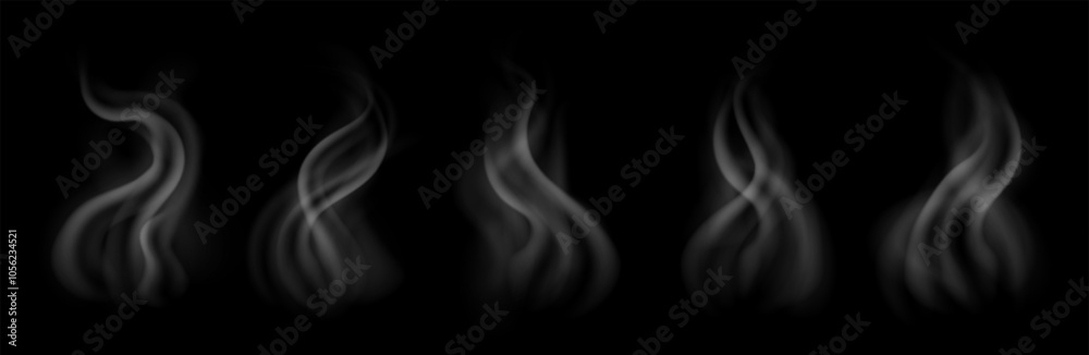 Hot food steam, collection of vapor effects from heated tea or coffee ...