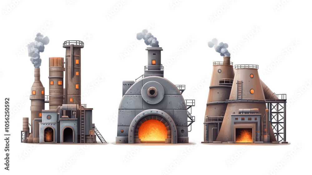 Set of industrial steel mills showcasing impressive structures and ...