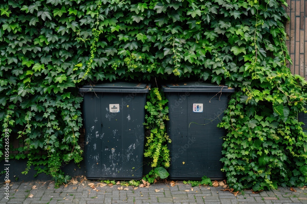 Recycling system with two waste containers underground on city street ...