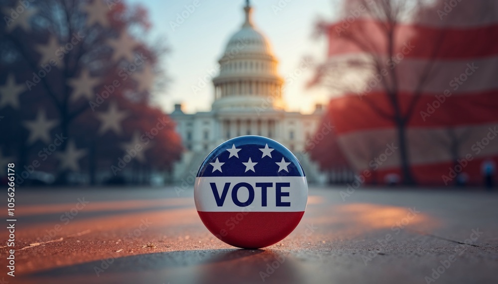 Vote election badge, Freedom Democracy Concept, american flag, blurred ...