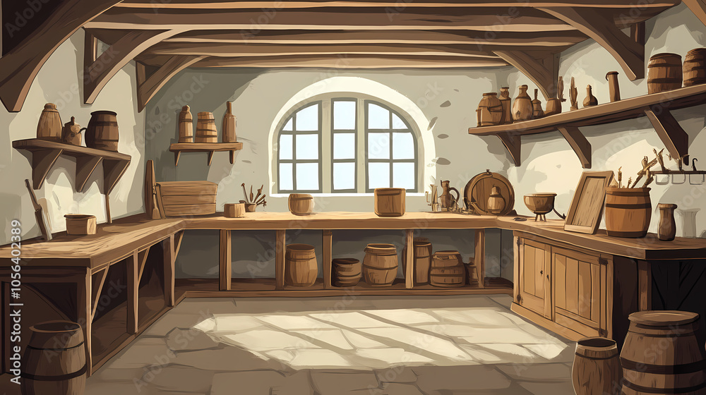 Medieval barracks interior in renaissance style. Renaissance Artisan ...