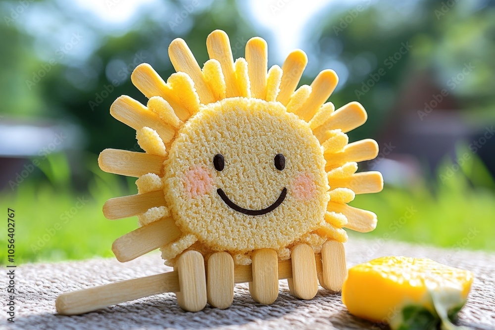 a 2D cartoon illustration of a popsicle stick craft project for kids ...