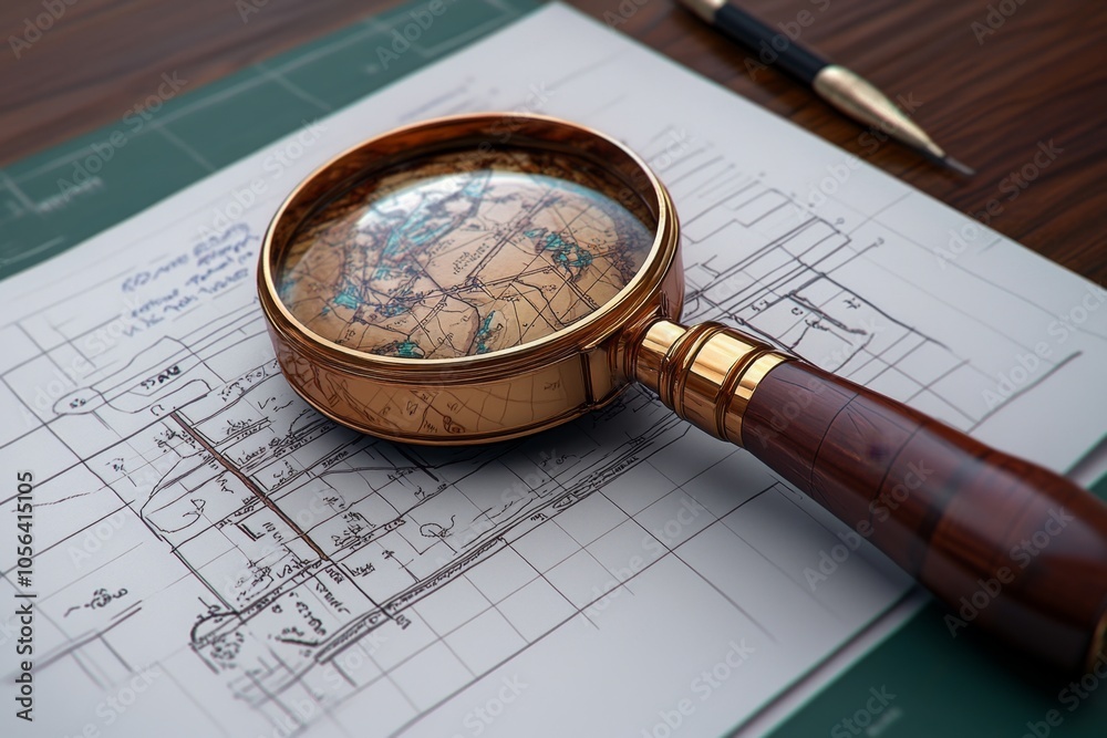 Simple 2D drawing of a magnifying glass over a labeled piece of ...