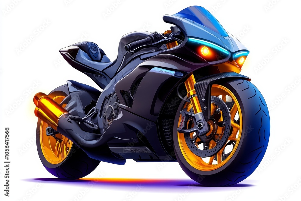 a 2D cartoon illustration of a high-speed motorcycle parked by the ...