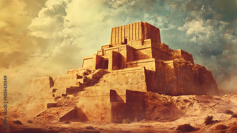 Vintage style photography of an ancient sumerian city with mesopotamian ...
