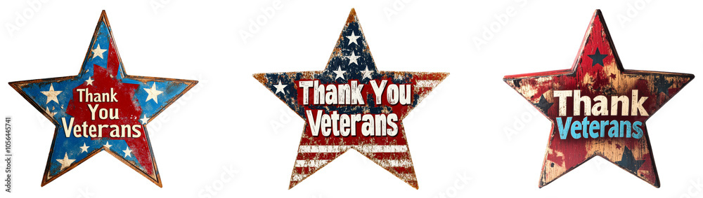 Rustic stars featuring patriotic designs for veterans. Set of png on ...