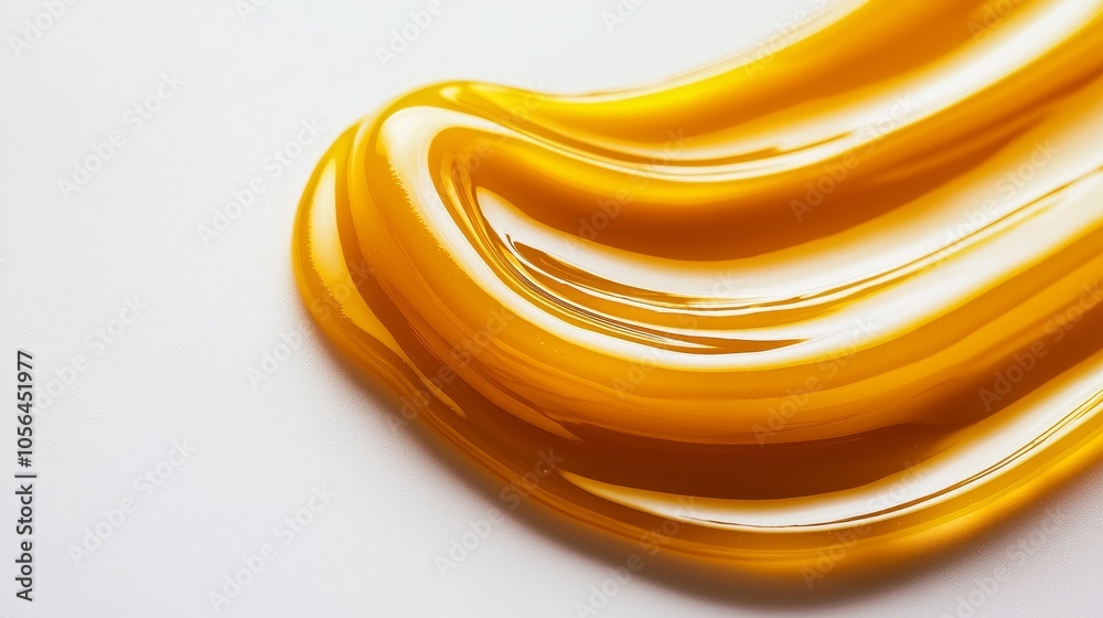 Smooth smear of golden-yellow petroleum jelly in glossy, translucent ...