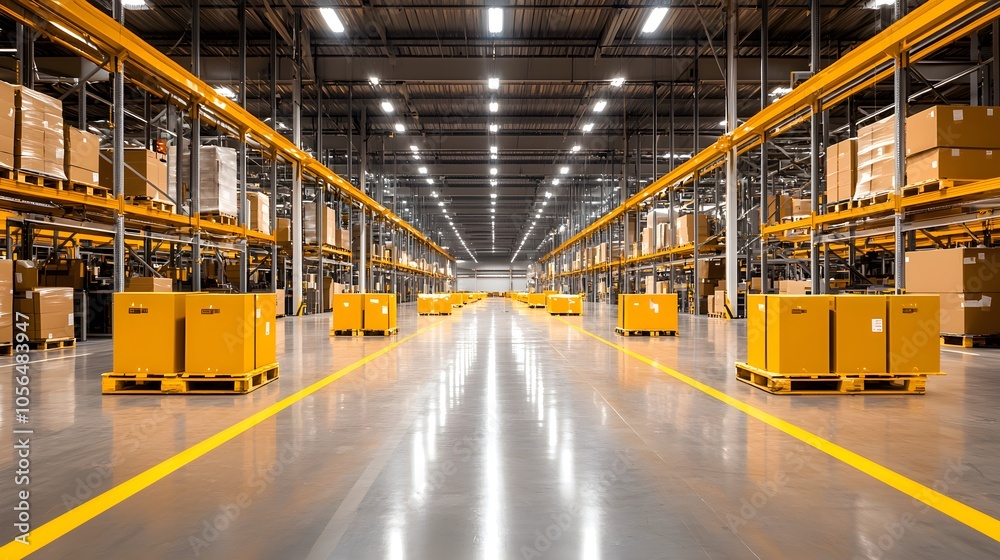 Engineer reviewing logistics and material flow in a lean manufacturing ...