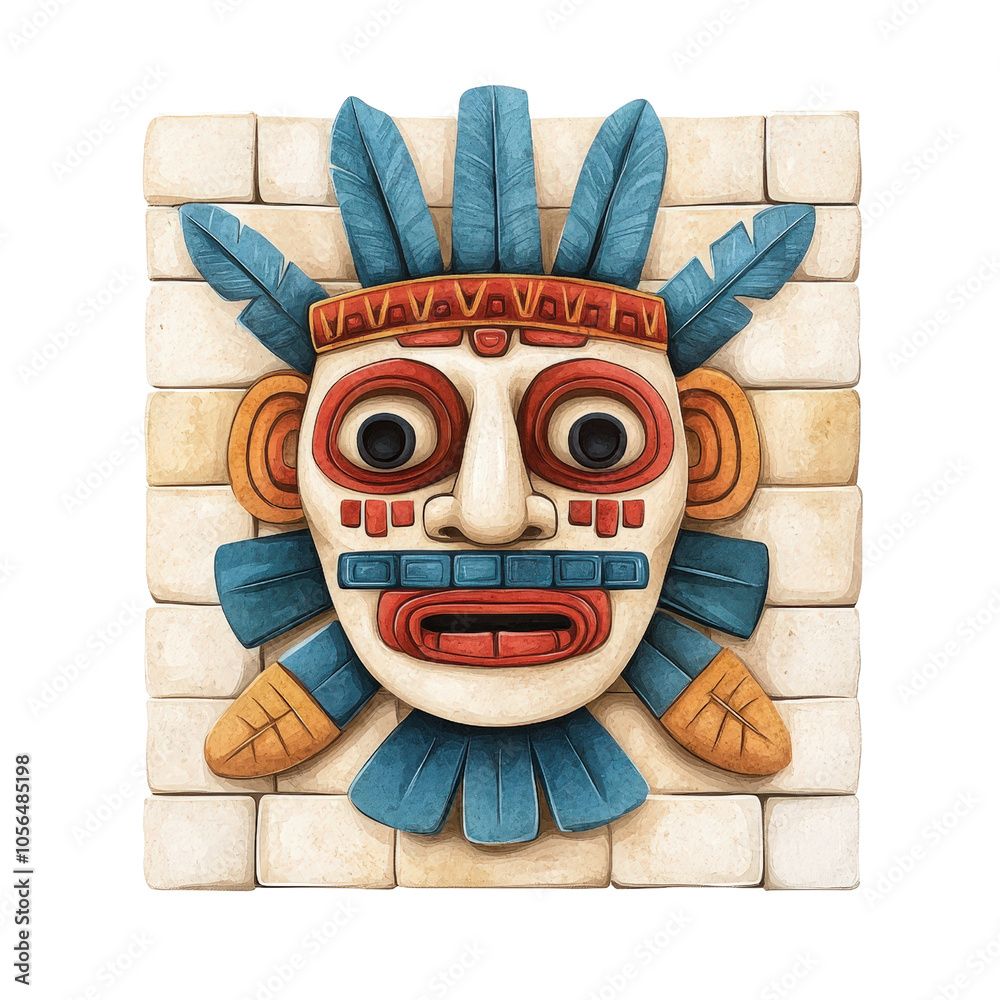Cartoon vector Mayan stone illustration with skull mask, fun character ...