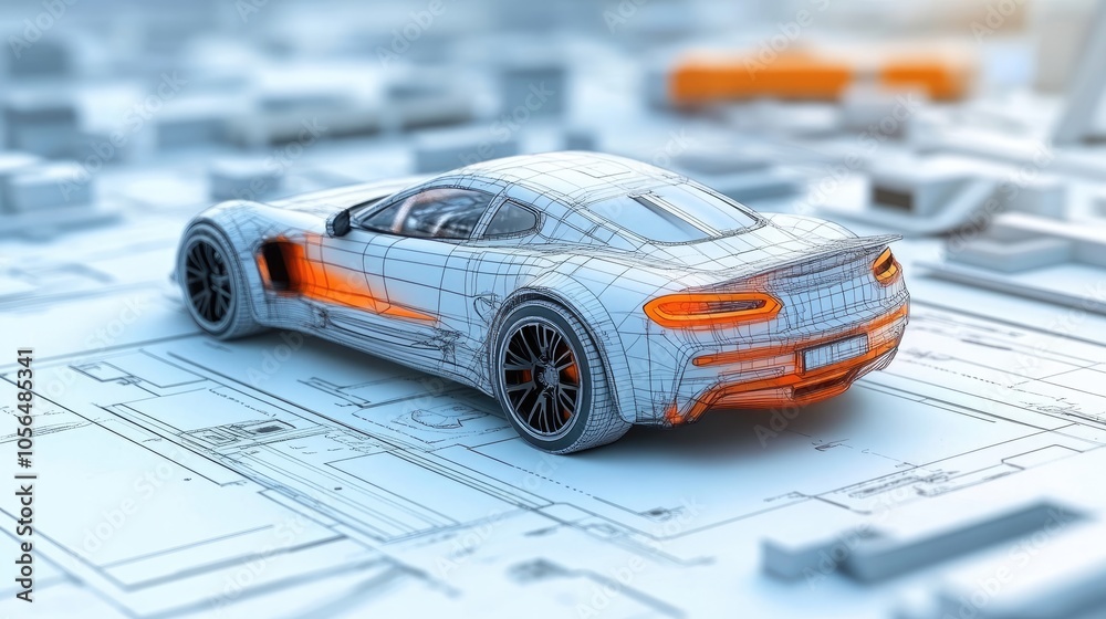 Futuristic Sports Car Blueprint Design with Digital Overlay on ...