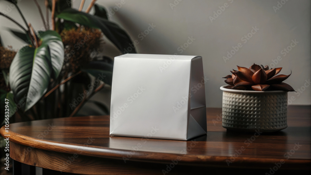 Blank white box mockup with minimalistic design on gray background ...