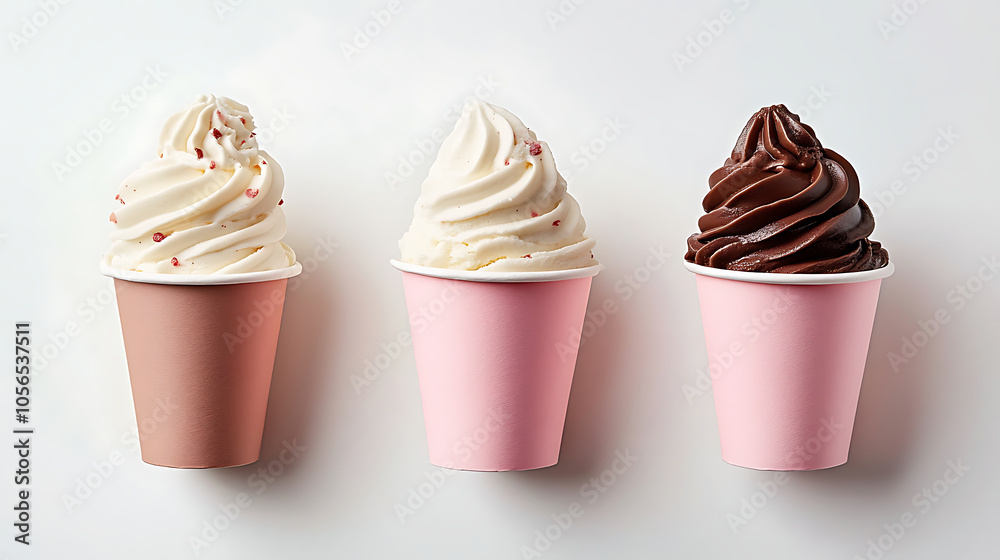 Mockup of strawberry vanilla and chocolate soft serve ice cream in ...