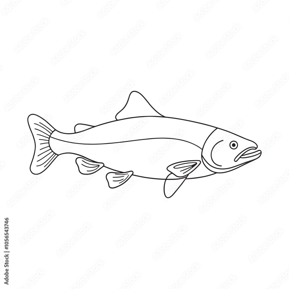 Cutthroat trout fish continuous line art flat vector illustration on ...