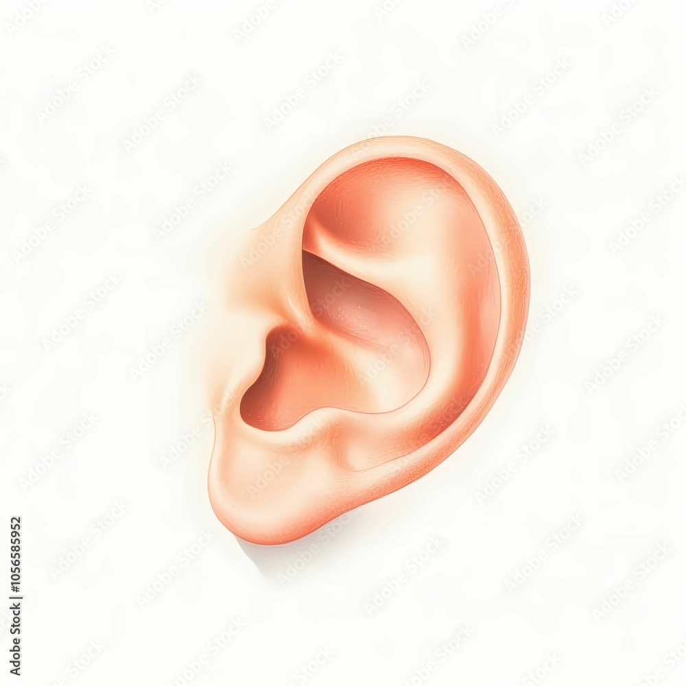 Anatomical illustration of the human ear, highlighting key parts such ...