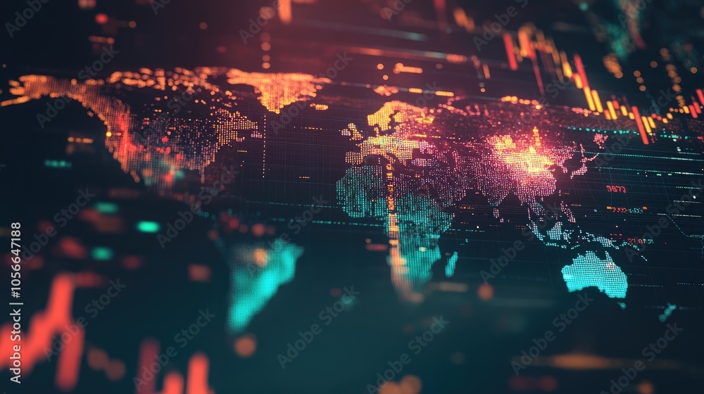 Global Data Visualization: Animated World Map with Data Points and Charts Stock Illustration ...