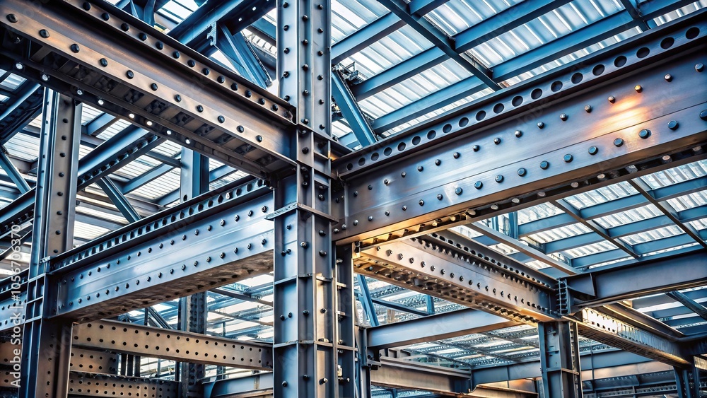 Industrial metal structure with exposed steel beams and rivets ...