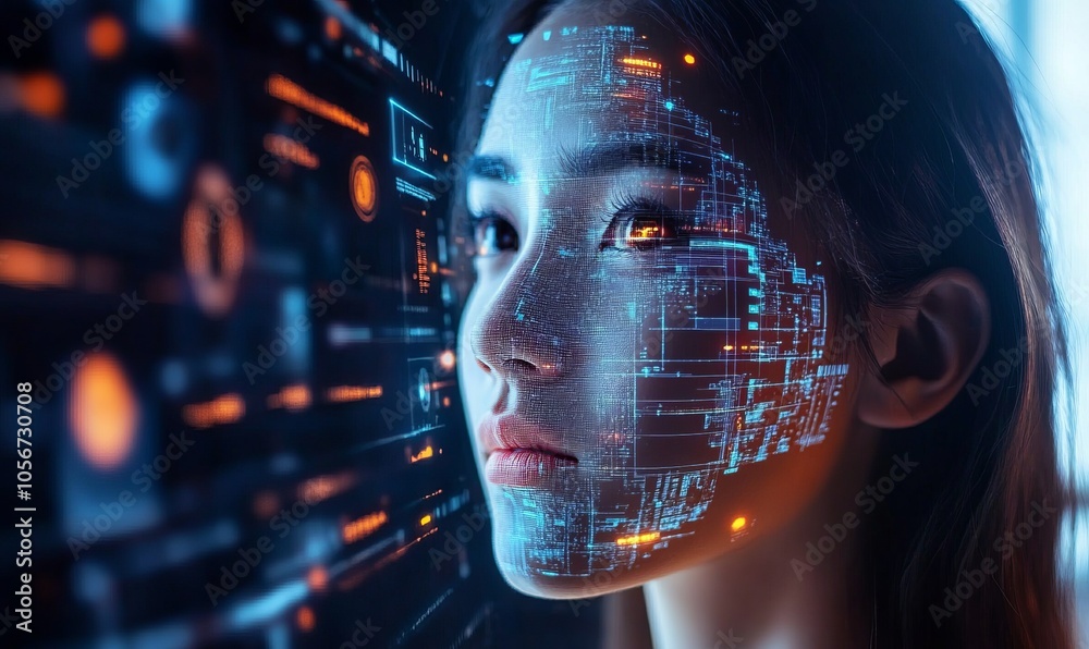 AI-powered image recognition technology, illustrating the creation of deep fake images and the ...