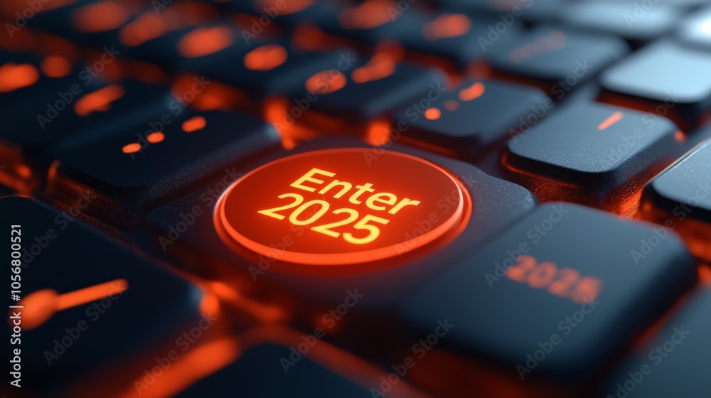 Ilustración de Stock An orange button with the Enter 2025 new year on a ...