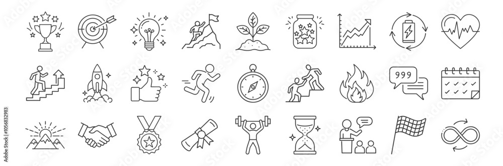 Vetor Motivation line icon set. Vector pictograms of personal growth ...